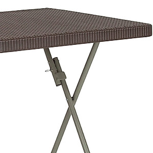 Flash Furniture Linburgh 1.95-Foot Square Brown Rattan Plastic Folding Table