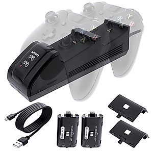 Nyko Xbox Controller Charger Station - AC Powered Wireless Charging Dock Compatible with Xbox One Controllers, Dual Rechargeable Battery Packs, LED Indicator Lights, Compact Design for Gaming Setup