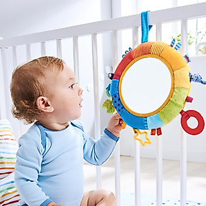 HABA Rainbow Discovery Mirror - Hang from Crib or Use as a Pillow with Entertaining Elements for Baby to Explore