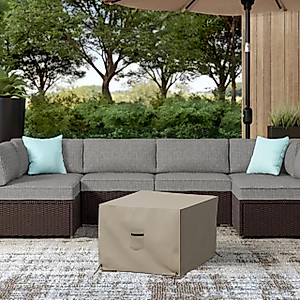 Covers & All Outdoor Ottoman Cover, 12 Oz Waterproof Ottoman Slipcover with UV-Resistant Properties, Square Patio Furniture Cover Suitable for Indoors/Outdoors (23" L x 23" W x 18" H, Beige)