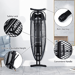 Duwee Ironing Board with Retractable and Adjustable Iron Rest, Steel Top Board with 10mm Thicken Felt Pad and Heat Resistant Cover, Heavy Duty Legs,14"x43"