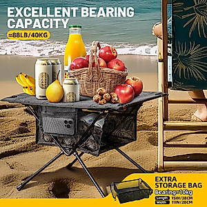 ZUNE LOTOO Portable Camping Table Folding, Small Beach Table Foldable with Drink Holder & Mesh Storage & Carry Bag Compact Camp Tent Side Table for Picnic Tailgate Travel Outdoor Fishing Backpacking