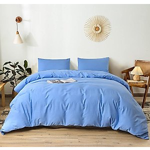 Colourful Snail 100-Percent Natural Washed Cotton Duvet Cover Set, Ultra Soft and Easy Care, Zipper Closure, Corner Ties, Simple Bedding Style, King, Blue (Comforter Not Included)