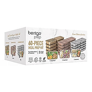 Bentgo® Prep 60-Piece Meal Prep Kit - 1, 2, & 3-Compartment Containers with Custom Fit Lids - Microwaveable, Durable, Reusable, BPA-Free, Freezer & Dishwasher Safe Storage Containers (Gleam Metallics)
