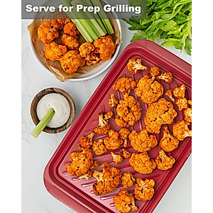 Czlizdyt Grilling Prep and Serve Trays, BBQ Tray for Raw and Cooked Food, Melamine Serving Trays for Food, Set of 2, Black and Red, Napkin and Cleaning Clothes Included