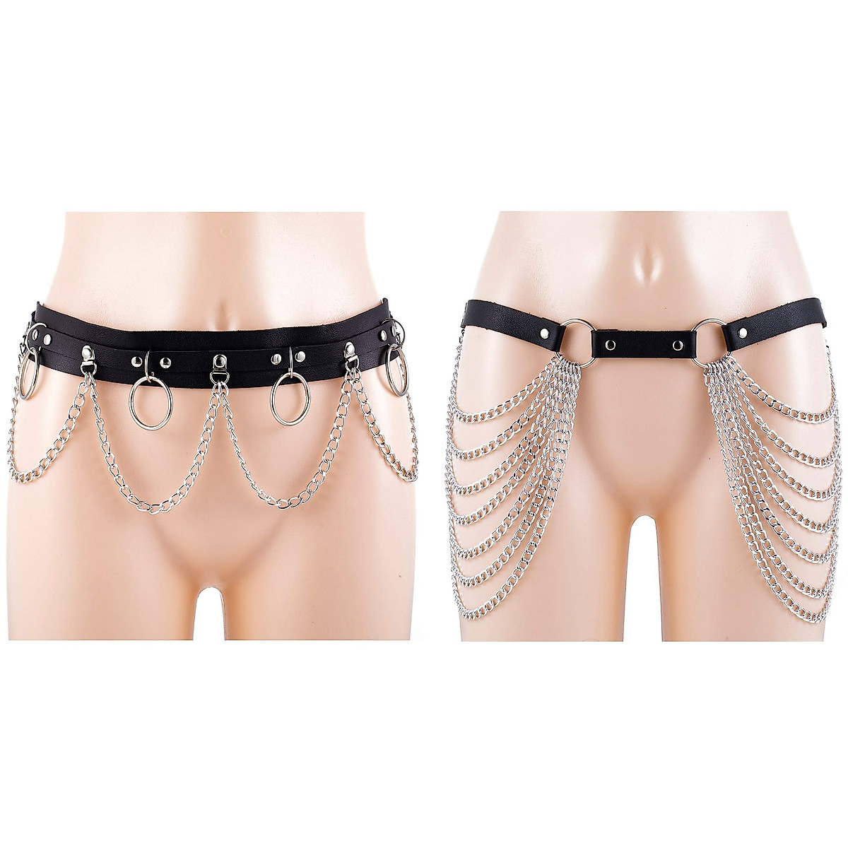 YOVORO 2PCS Punk Waist Belly Chain Belt for Women Leather Layered Body Chain Dance Pary Body Accessories Jewelry