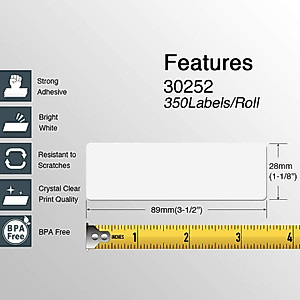 BETCKEY - Compatible DYMO 30252 (1-1/8" x 3-1/2") Address & Barcode Labels - Compatible with Rollo, DYMO Labelwriter 450, 4XL & Zebra Desktop Printers[10 Rolls/3500 Labels]