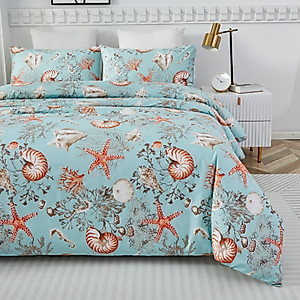 Brandream Luxury Nautical Bedding Set Queen Size Coastal Beach 100% Egyptian Cotton Duvet Cover Set 3-Piece Smooth Crisp Silky (Comforter Not Included)