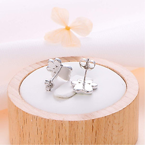 Ladytree S925 Sterling Silver Jewelry Puppy Dog Cat Pet Paw Print White Simulated Opal Stud Earrings