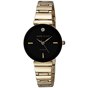 Anne Klein Women's AK/2434BKGB Diamond-Accented Gold-Tone Bracelet Watch
