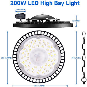 UTOMDORS UFO LED High Bay Light - 200W 16000lm Shop Light for Garage Lights Ceiling Led Super Bright 6500K,for Workshop, Warehouse, Factory, Work, Space, Commercial Lamp Lighting Fixture