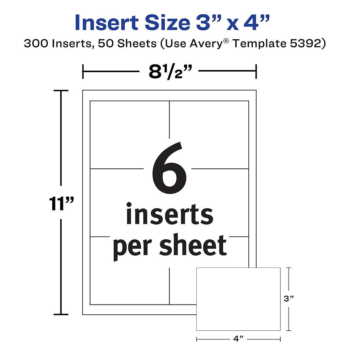 Avery Name Badge Inserts, Print or Write, 3 x 4 Inch, 300 Card Stock Refills (5392), White