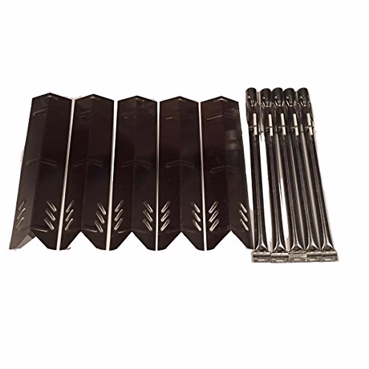 Outdoor Bazaar Set of Five Replacement Heat Plates and Five Burners with electrodes for Uniflame, Better Home and Garden and Backyard Grill Models