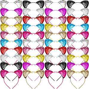 Yinder Bling Mermaid Sequin Headband, 40 Pcs Cute Kitty Hairbands with Cat Ears Hair Hoops, Daily Hair Accessories for Women Girls in 10 Colors