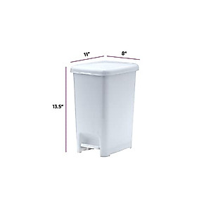 Superio Slim Step On Pedal Plastic Trash Can, Waste Bin for Under Desk, Office, Bedroom, Bathroom, Kitchen (2.5 gal) (White 2 Pack)