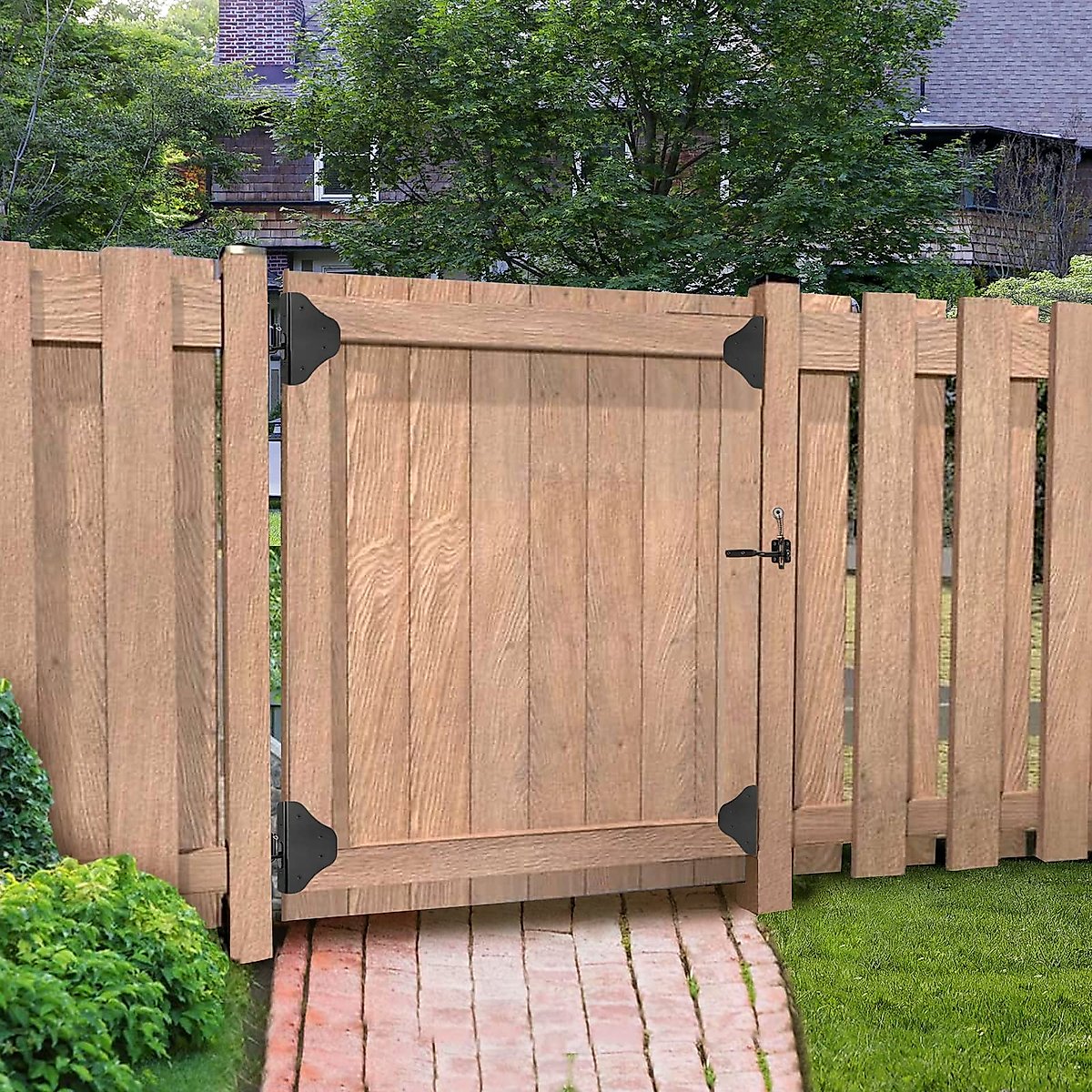 Magacyo Fence Gate Kit Gate Hardware with Gate Latch - Updated 90 Degree Right Angle Gate Hinges - Anti Sag Gate Kit - Gate Corner Brace Bracket (1 Set)