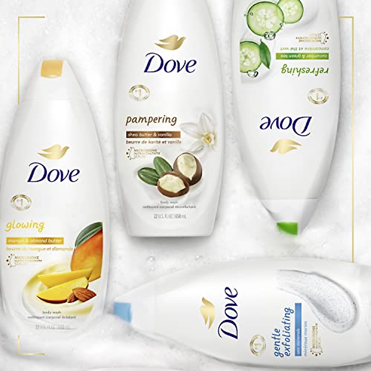 Dove Glowing Body Wash For Revitalized, Refreshed Skin Mango Butter and Almond Butter Cleanser That Effectively Washes Away Bacteria While Nourishing Your Skin 22 oz 4 Count