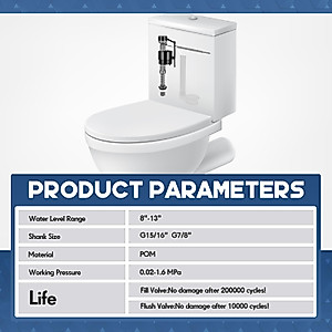 Lasnten 8 Pieces Toilet Fill Valve Toilet Tank Replacement Kit Toilet Valve Replacement Kit Toilet Flush Valves Toilet Parts Inside Tank for Tank and Bowl Water Control