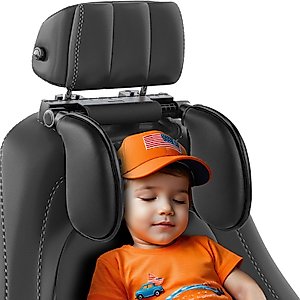 EPOCHHIKE Car Headrest Pillow, [Supersleep] Road Pal Headrest with PU/Sponge Pad, 360° Adjustable Car Seat Head Neck Support, U Shaped Car Sleeping Pillow for Kids & Adults (Black-US Patent Design)