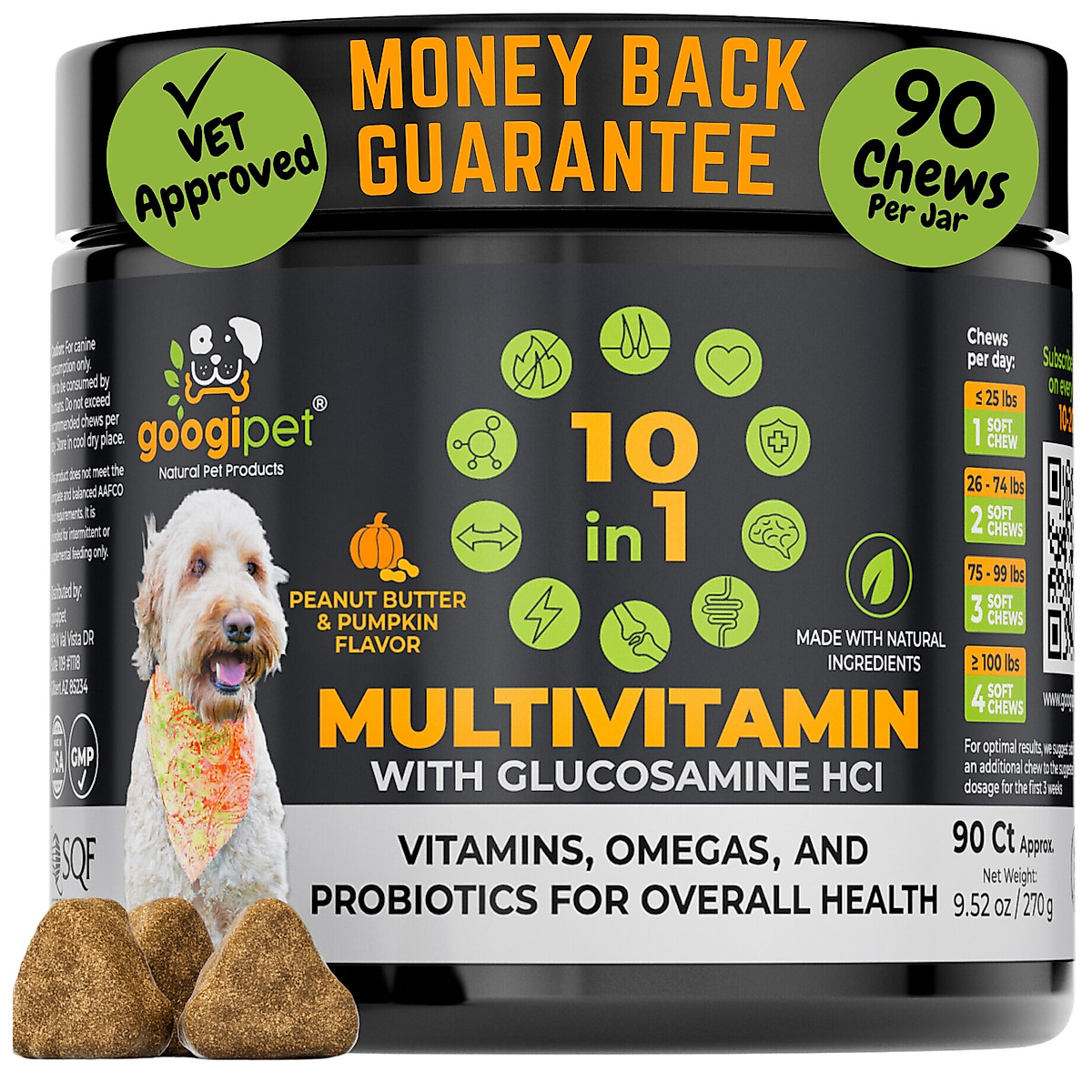 Googipet Multivitamin 2 Pack Bundle - 1 90 Count Chicken & Vegetable Flavor + 1 90 Count Peanut Butter & Pumpkin Flavor