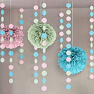 52 ft Pastel Party Decorations Easter Garlands Hanging Pink Blue Green Circle Dots Streamer Banner Backdrop for Spring Theme Birthday Party Decorations Unicorn Mermaid Party Supplies