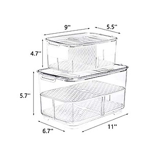 Slideep Food Storage Containers, Lettuce Keeper Stackable Fridge Produce Saver with Lids, Removable Drain Tray Drawers Refrigerator Produce Keeper for Veggie, Berry, Fruits, Vegetables -2 Pack