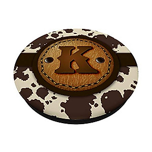 Brown Cow Western Print Monogram - Initial Letter K PopSockets Swappable PopGrip