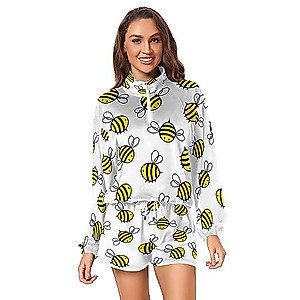 Kigai Flying Bee Jogging Suits for Women Lounge Cozy Long Sleeve Half Zip Lapel Collar Sweatsuit Set,XL