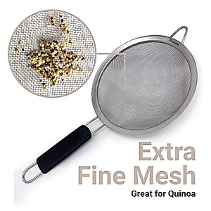 Makerstep Set of 3 Stainless Steel Fine Mesh Strainers Graduated Sizes 3.38", 5.5", 7.87" Strainer Wire Sieve Sifter with Insulated Handle for Kitchen Gadgets Tools - New Home Kitchen Essentials