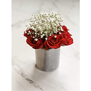 Premium Marble Utensil Holder- Multi-purpose Holder- Pen Holder- Wine Chiller- Flower Vase (White & Grey Marble- Medium)