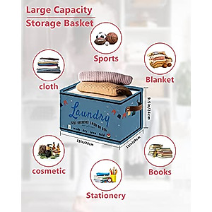 Laundry Room Clothes Cube Storage Organizer Bins with Handles, 15x11x9.5 Inch Collapsible Canvas Cloth Fabric Storage Basket, Wash Dry Iron Fold Books Kids' Toys Bin Boxes for Shelves, Closet