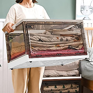 haomsj Stackable Storage Bins Collapsible Closet Organizer Clear Box Large Cube Plastic Container with Handles & Wheels, 2 Ways to Open for Playroom, Home and Camping Cabinet (135Quarts, White)