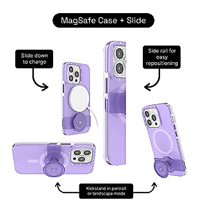PopSockets: iPhone 13 Pro Case with Phone Grip and Slide Compatible with MagSafe, Phone Case for iPhone 13 Pro, Wireless Charging Compatible- Violet