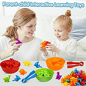 Counting Dinosaurs Toys Matching Game with Sorting Bowls Preschool Learning Activities Montessori Sensory Teaching Toys for Math Counters Color Sorting for Toddlers Kids Age 3+ Old Boys Girls