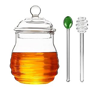 Ivolador Honey Jar with Dipper and Lid Glass Honey Pot Container Dispenser for Home Kitchen Store Honey and Syrup