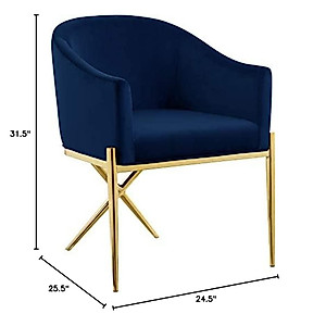 Meridian Furniture Xavier Collection Modern | Contemporary Velvet Upholstered Dining Chair with Sturdy Steel X Shaped Legs, 25.5" W x 24.5" D x 31.5" H, Navy