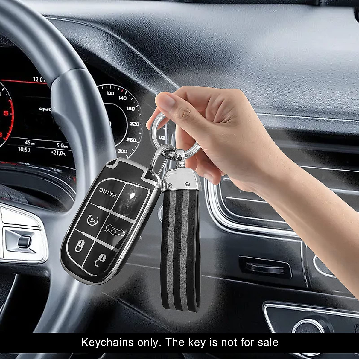 RBOKO American Flag Car Keychain Accessories with Zinc Alloy Suit, Universal Key Fob Keychain Leather for Men and Women (Silver)