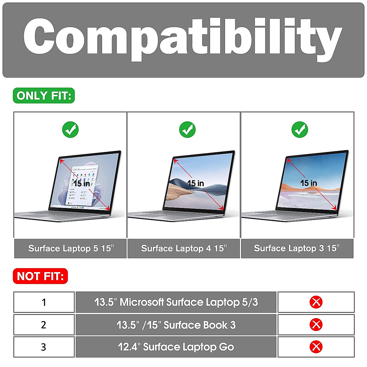 ProCase Protective Case for 15" Microsoft Surface Laptop 5/4/3, Heavy Duty Slim Hard Shell Cover with Foldable Kickstands -Grey