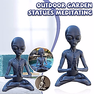 SNSN Meditating Alien Garden Sculptures & Statues, Alien Resin Statue Ornament Yard Best Art Decor for Indoor Outdoor Home or Office Collectible Figurine Gift, Grey, Small (SNSN-cijia-1)