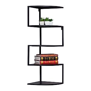 ZSH-zwj 4/5 Tier Corner Wall Shelf Iron Floating Shelves Storage Bookshelves Potted Display Stand Home Decoration (Color : Black, Size : 29.5 * 29.5 * 87.5CM)