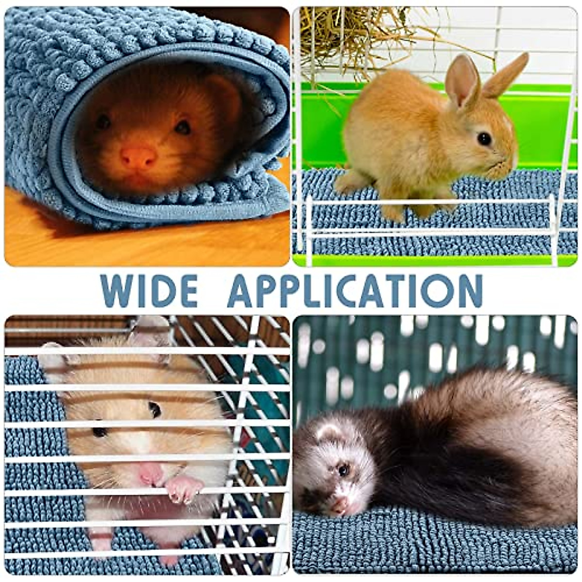 Amylove 4 Pcs Guinea Pig Cage Liner Guinea Pig Bedding Washable Fleece Pee Pads Reusable Small Animals Training Mat Small Animal Sleeping Bed for Bunny Hamster(Blue,14 x 28 Inch)