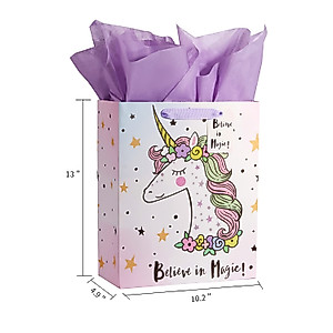 13" Large Gift Bag with Tissue Paper for Girls happy Birthday gift bags (Unicorn)