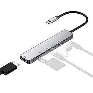 USB C Hub, MacBook Pro Adapter USB C Dongle, 7 in 1 USB C to HDMI Multiport Adapter Compatible for USB C Laptops Nintendo and Other Type C Devices (4K HDMI USB3.0 SD/TF Card Reader PD)