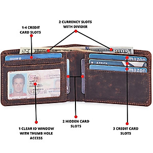 Wallet for Men Bifold Real Leather RFID Blocking Front Pocket Ultra Slim & Thin Stylish Minimalist with ID Window in Gift Box (Crazy Horse, Cognac)