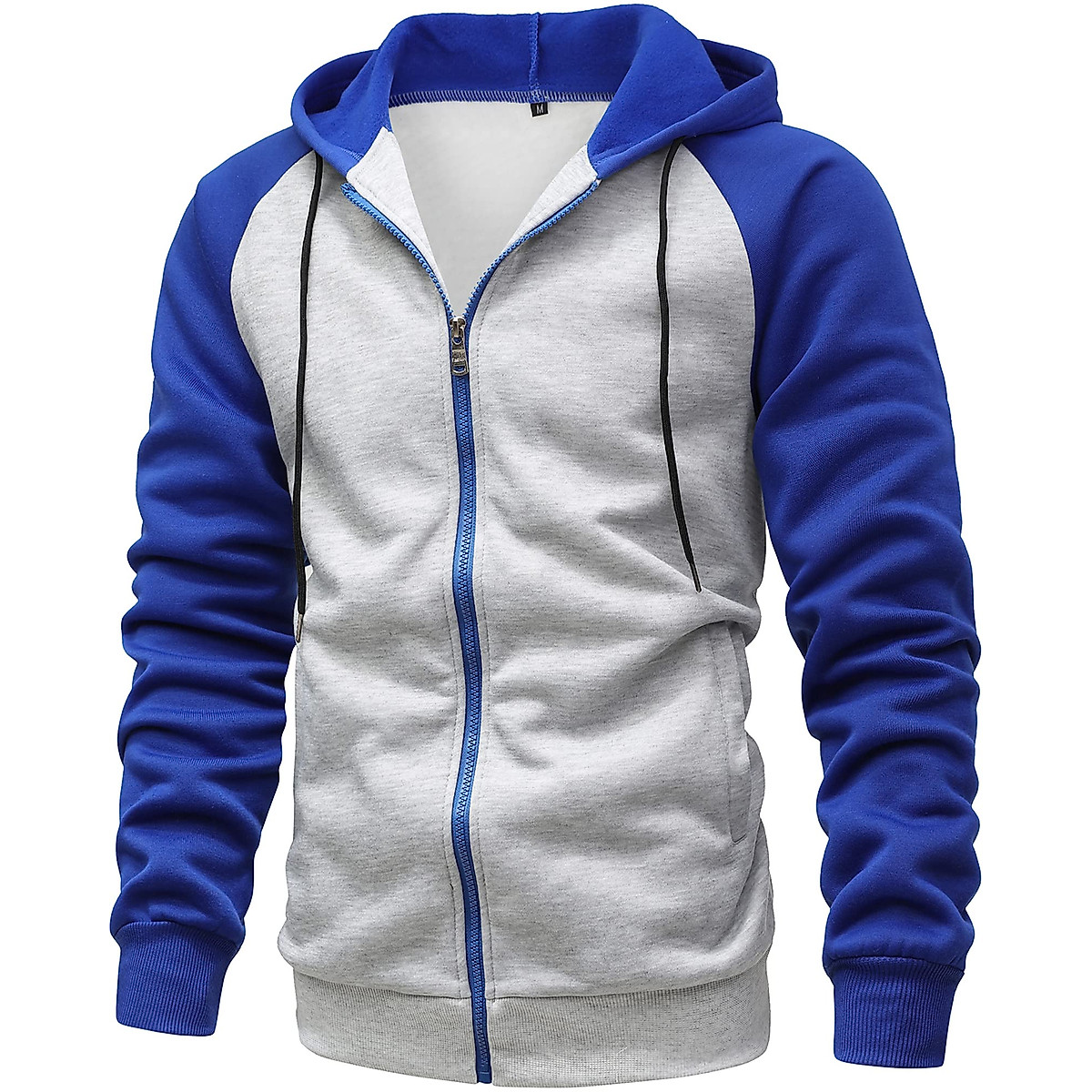 GXAMOY Men's Novelty Color Block Pullover Fleece Hoodie Casual Hooded Sweatshirts Full Zip Jacket with Pocket Sky Blue Gray(A06) M