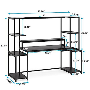 Tribesigns 70 -inch Rustic Computer Desk with Hutch and Shelf, Modern Large Gaming Desk with Monitor Stand, Gamer Table Workstation for Home Office,Carbon Fiber Desktop (Black)
