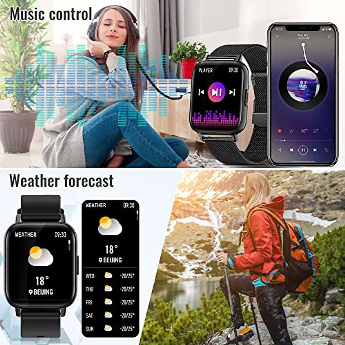 Smart Watches for Women Men(Call Receive/Dial),Fitness Tracker Waterproof Smartwatch for Android iOS Phone with Text and Call Bluetooth Sport Watch Heart Rate Blood Pressure Sleep Monitor Pedometer