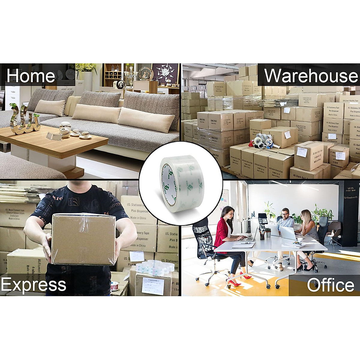 BOMEI PACK 12 Rolls Clear Packing Tape Rolls with Free Dispenser, Heavy Duty Refill Tape for Shipping Moving and Packaging, 2.4Mil 1.88 Inch x 60 Yard