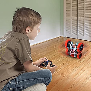 RC Stunt Car for Kids - OWNONE Double Side Remote Control Car for Boys, 360°Flips Rotating Stunt Car with LED Lights, 4WD 2.4Ghz Rechargeable Stunt Remote Control Car Toy (Red)
