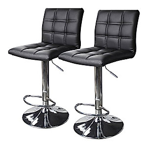 Contemporary Bar Stools Hight Adjustable Seat Hydraulic 360 Degree Swivel Sturdy Steel Frame Quadrate cushion Seat Dining Chair Bar Pub Stool Home Office Furniture - Set of 4 Black #1935blk